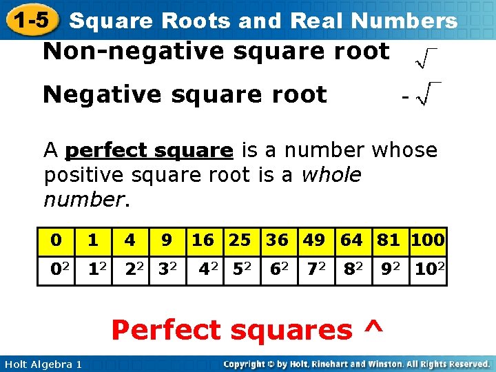 Purpose 1 5 Square Roots and Real Numbers