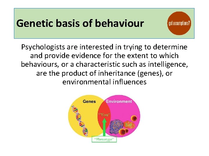 The Biological Approach Specification details Basic assumptions of