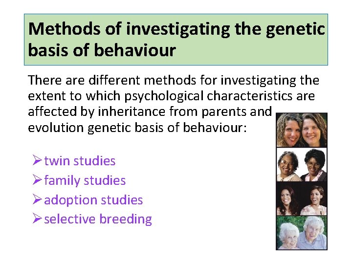 The Biological Approach Specification details Basic assumptions of
