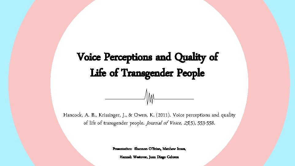 Voice Perceptions and Quality of Life of Transgender