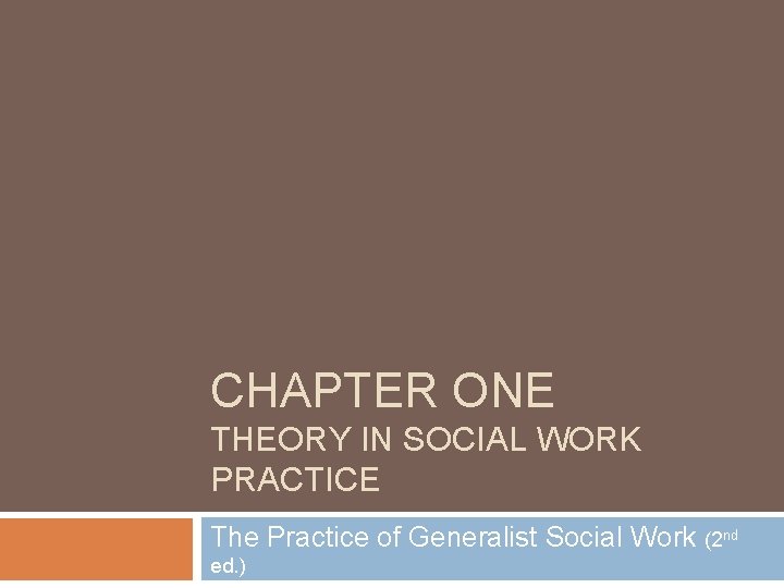 CHAPTER ONE THEORY IN SOCIAL WORK PRACTICE The