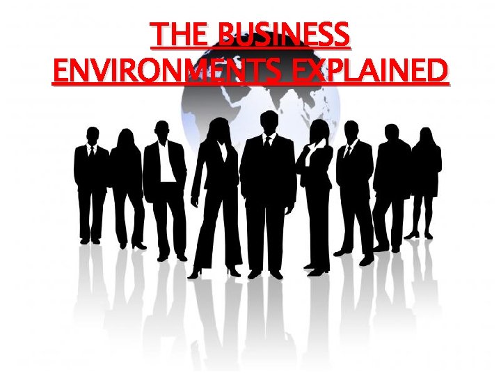 THE BUSINESS ENVIRONMENTS EXPLAINED The Business Environment consists