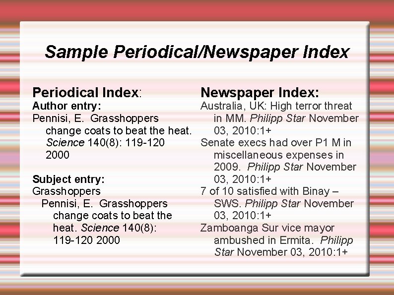 Issues in Indexing in the Philippines A Presentation