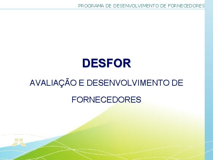 PROGRAMA DE DESENVOLVIMENTO DE FORNECEDORES DESFOR AVALIAO E