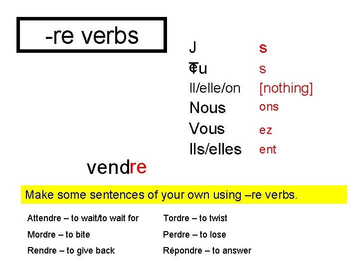 Write down the VERBS only cole table frre