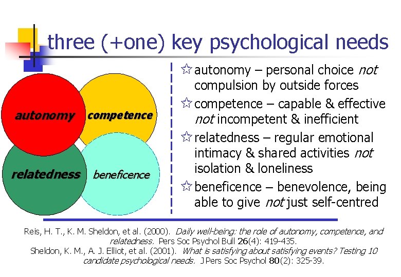 three one key psychological needs autonomy personal choice