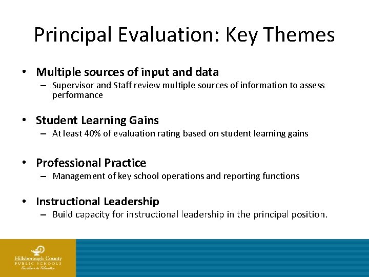 Using Multiple Measure to Evaluate Principals Hillsborough County