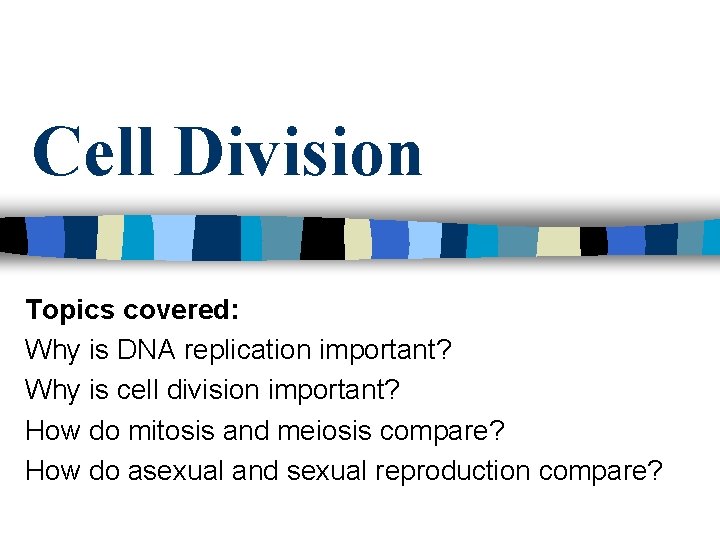 Cell Division Topics covered Why is DNA replication