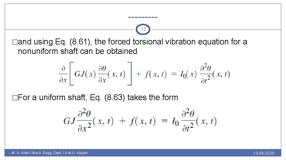 Mechanical Vibration EME 411 Lecture14 BY PROF M