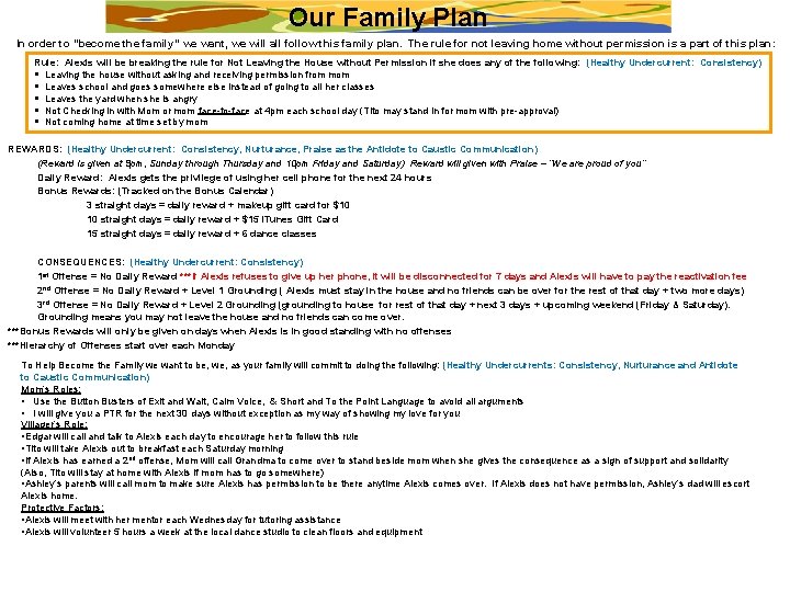 Our Family Plan In order to become the