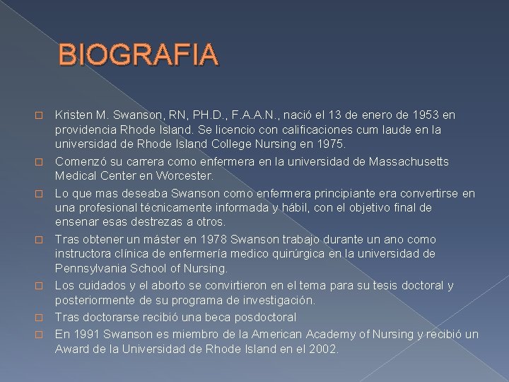 Kristen M Swanson Teora de los cuidados Jessica