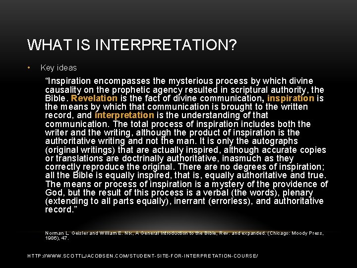 INTRODUCTION TO BIBLICAL INTERPRETATION LECTURE 1 Maritime Christian