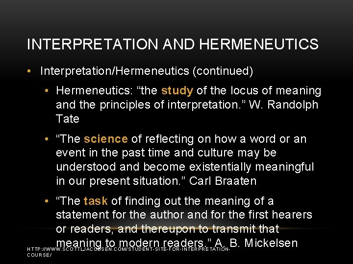 INTRODUCTION TO BIBLICAL INTERPRETATION LECTURE 1 Maritime Christian