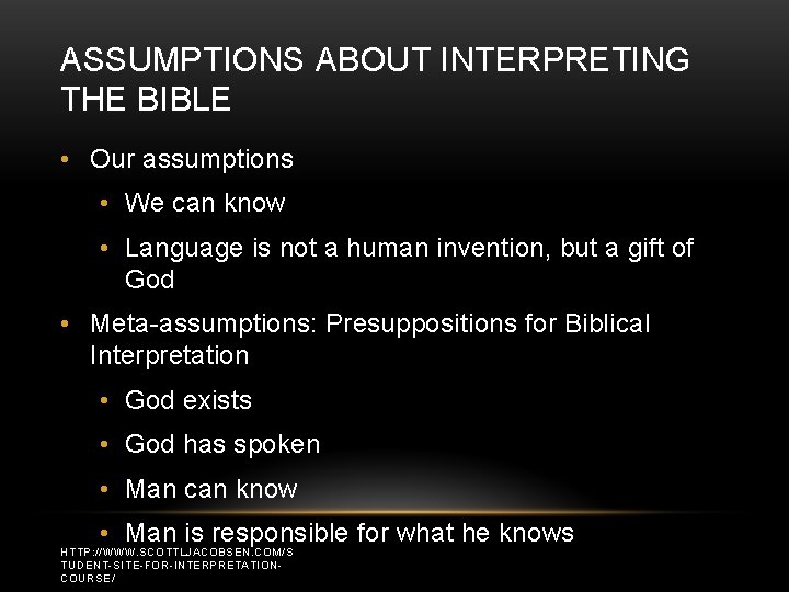 INTRODUCTION TO BIBLICAL INTERPRETATION LECTURE 1 Maritime Christian