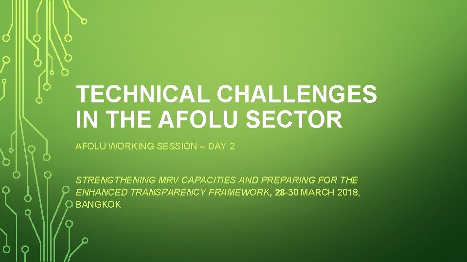 TECHNICAL CHALLENGES IN THE AFOLU SECTOR AFOLU WORKING