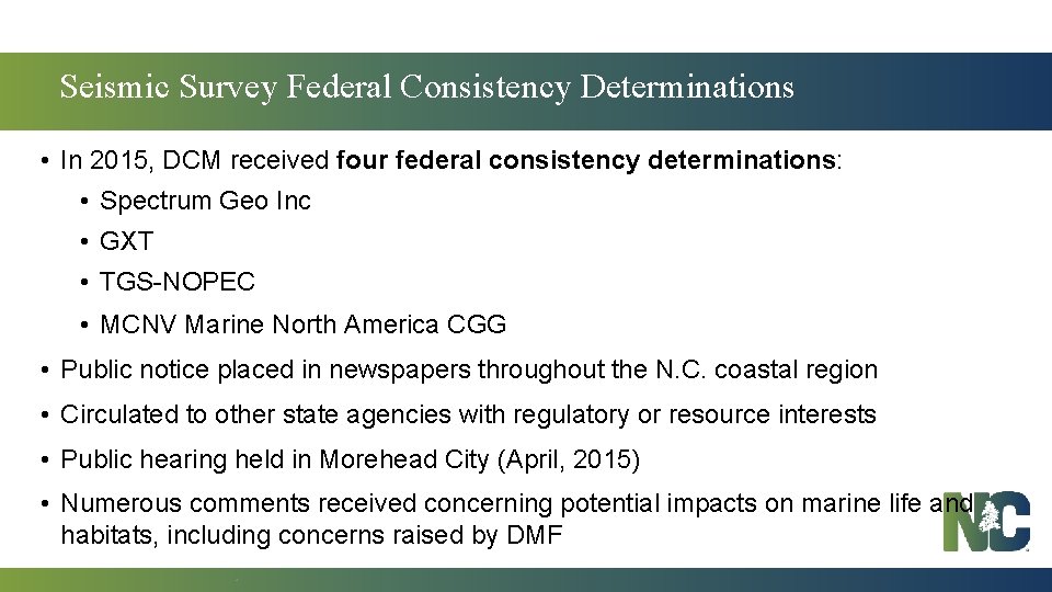 Ocean Energy Activities Update Geological Geophysical surveys Seismic