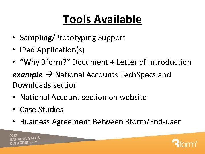 National Accounts Building Sales with National Standards Definition