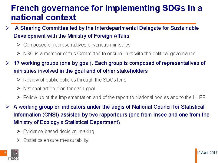 Establishing National SDG indicators French organisation Claire Plateau