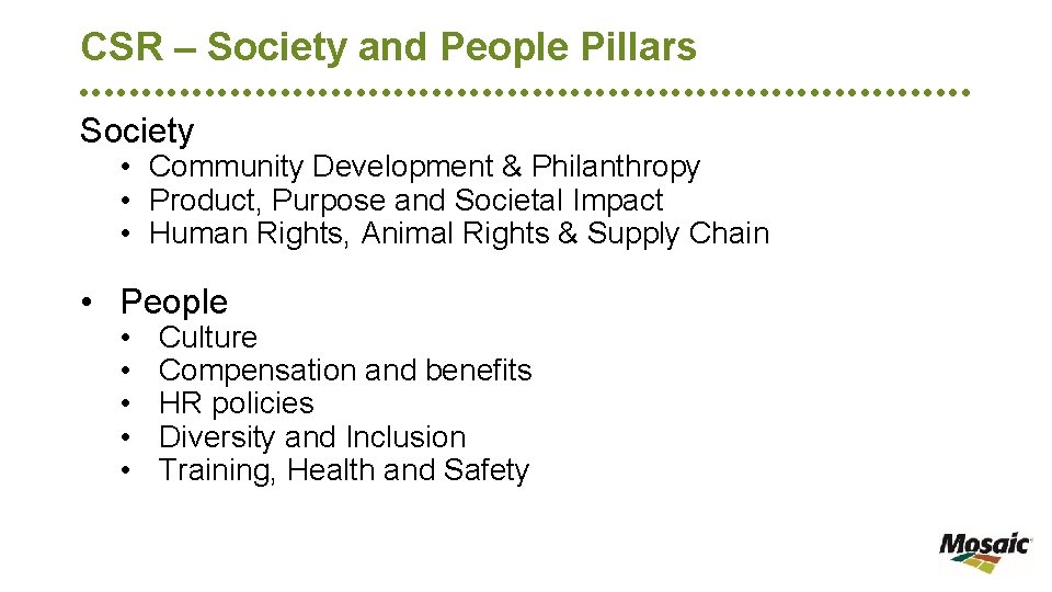 Corporate Social Responsibility CSR Society and People Pillars