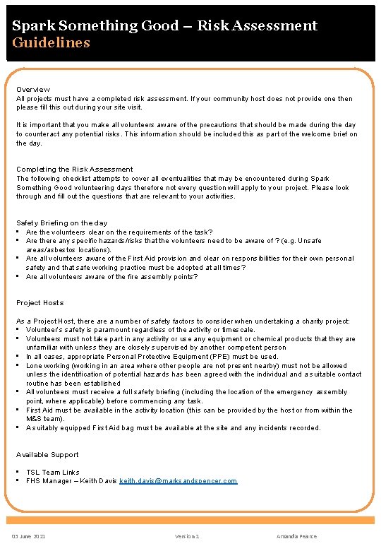 Spark Something Good Risk Assessment Policy Guidelines Overview
