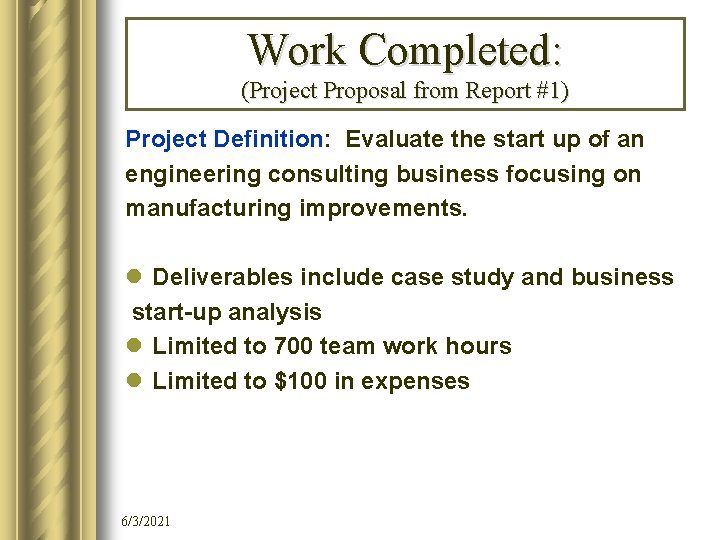 Consulting Business Startup Evaluation Progress Report 2 EMMP