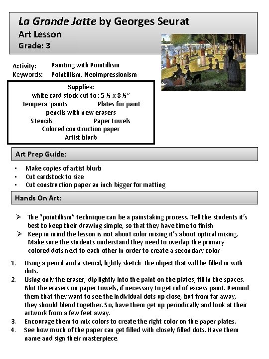 La Grande Jatte by Georges Seurat Art Lesson