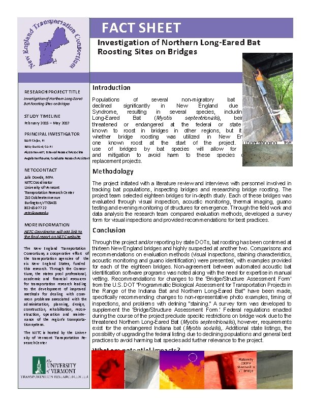 FACT SHEET Investigation of Northern LongEared Bat Roosting