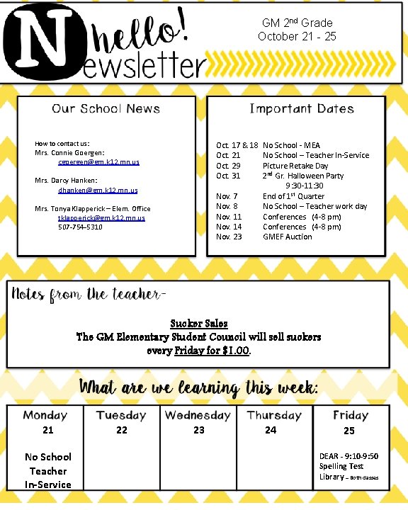 GM 2 nd Grade October 21 25 How