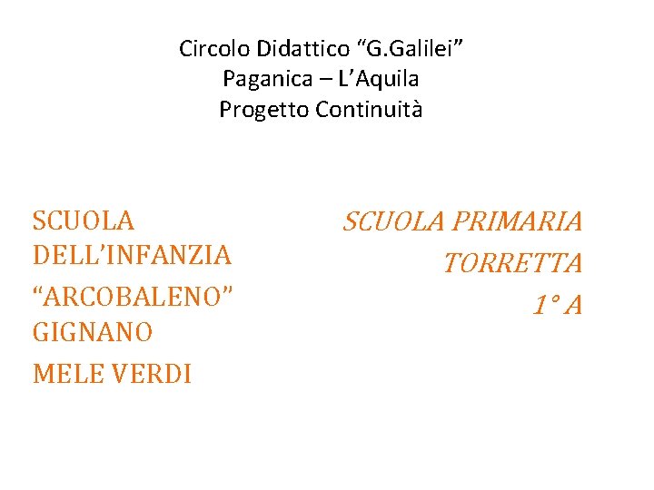 Circolo Didattico G Galilei Paganica LAquila Progetto Continuit