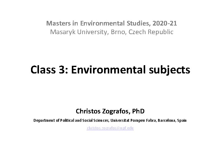 Masters in Environmental Studies 2020 21 Masaryk University