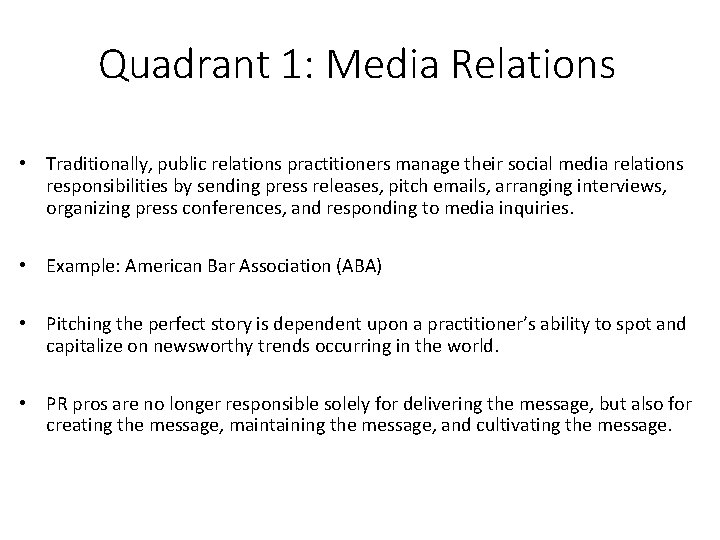 The Four Quadrants of Public Relations PR professionals
