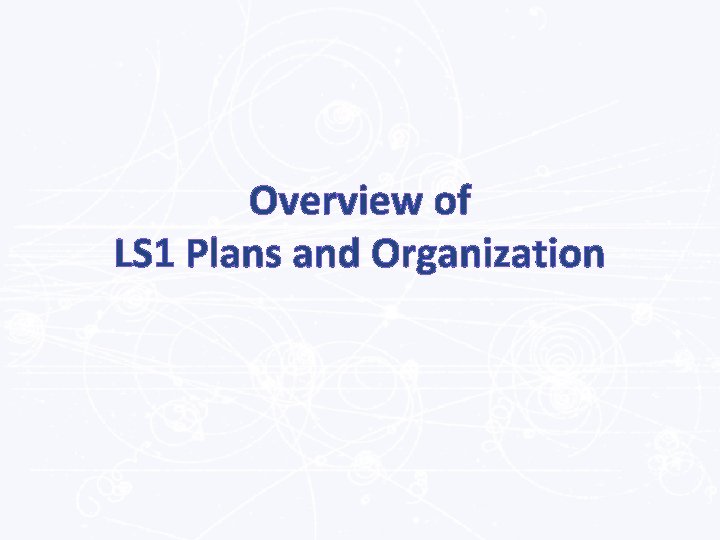 Overview of LS 1 Plans and Organization Context