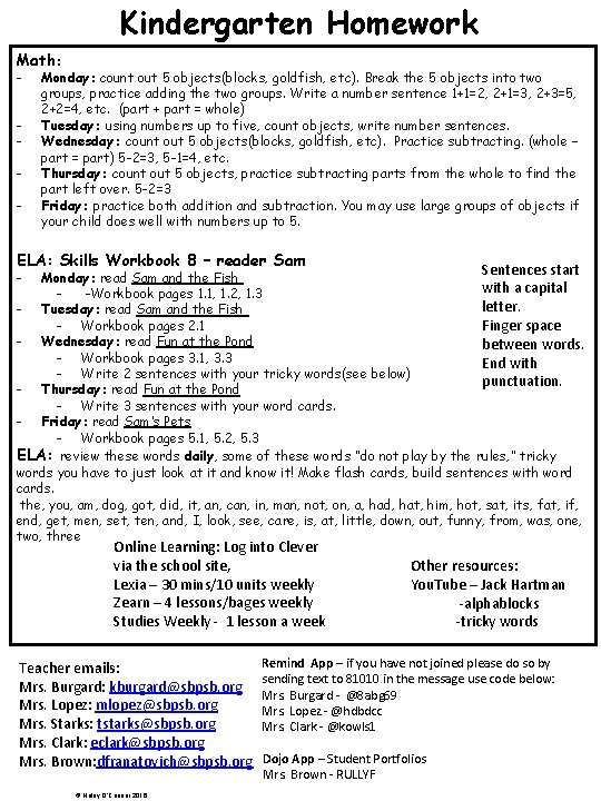 Kindergarten Homework Math Monday count out 5 objectsblocks