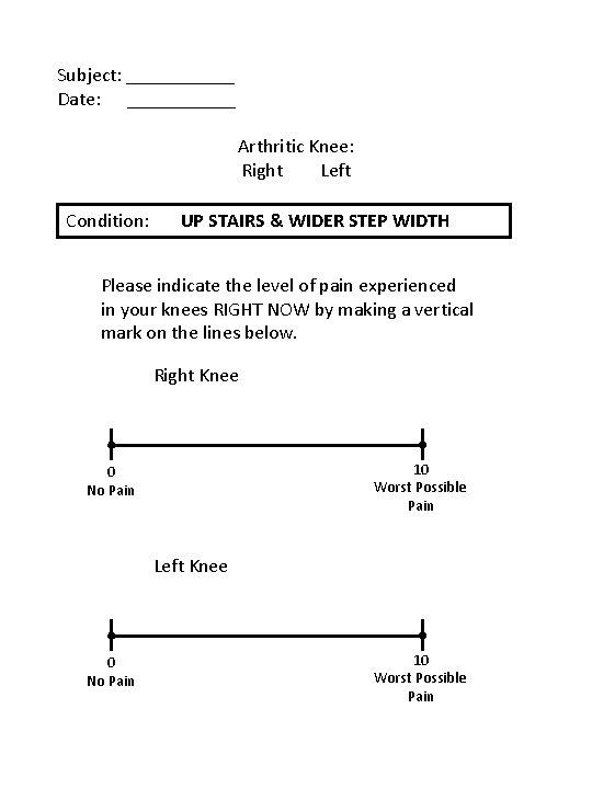 Subject Date Arthritic Knee Right Left Condition UP