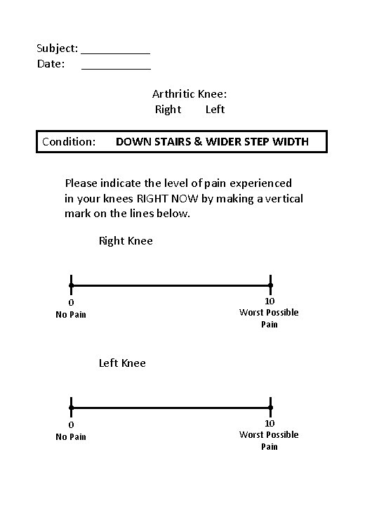 Subject Date Arthritic Knee Right Left Condition UP