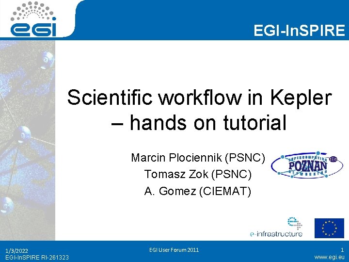 EGIIn SPIRE Scientific workflow in Kepler hands on