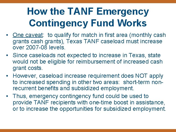 USING THE TANF EMERGENCY CONTINGENCY FUND IN ARRA
