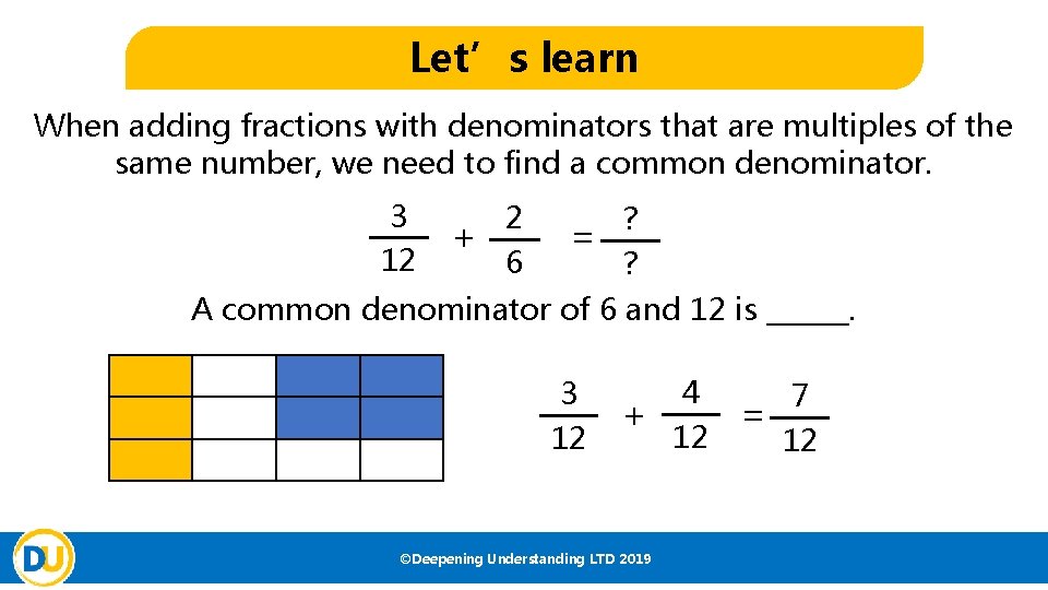 Progression in Mastery Year 5 Add Fractions within