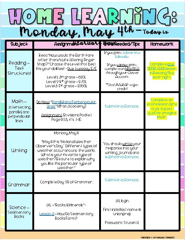 Monday May 4 th Today is Subject Reading