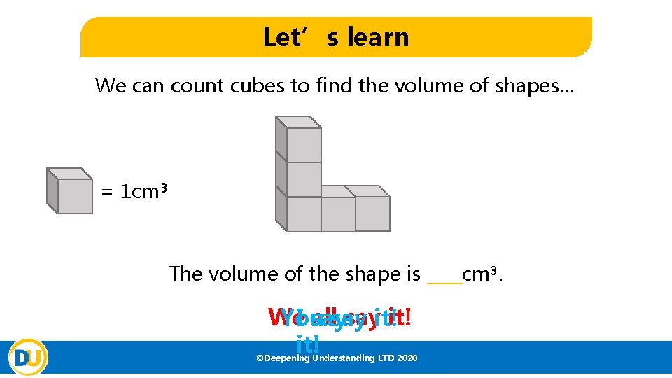 Progression in Mastery Year 6 Volume Counting Cubes