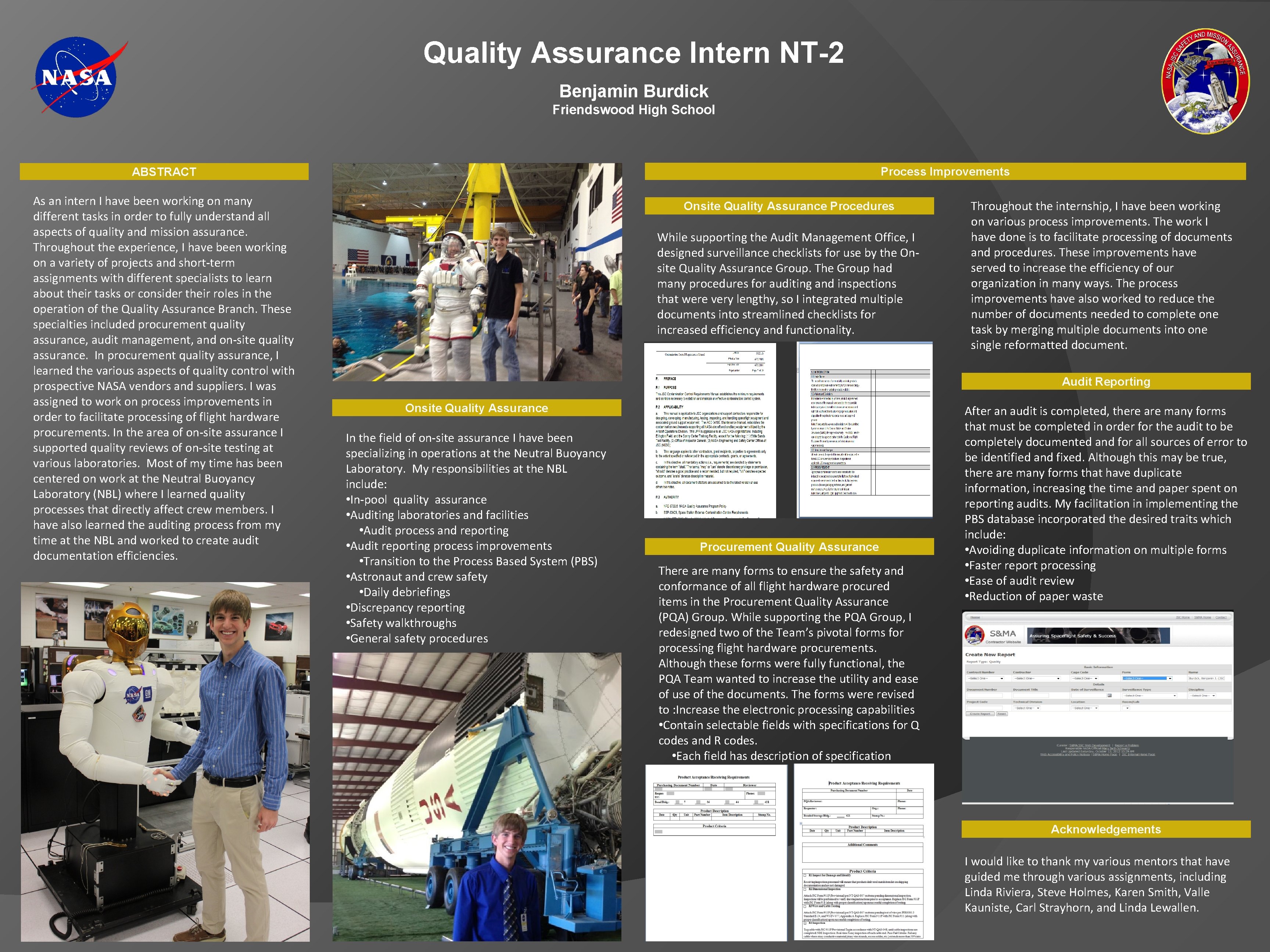 Quality Assurance Intern NT2 Benjamin Burdick Friendswood High