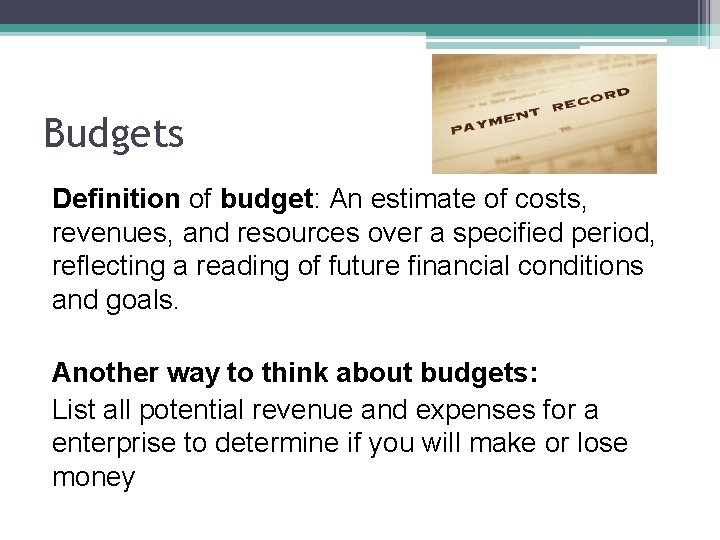 Enterprise Budget Fundamentals Farm Business Planning Lesson 1