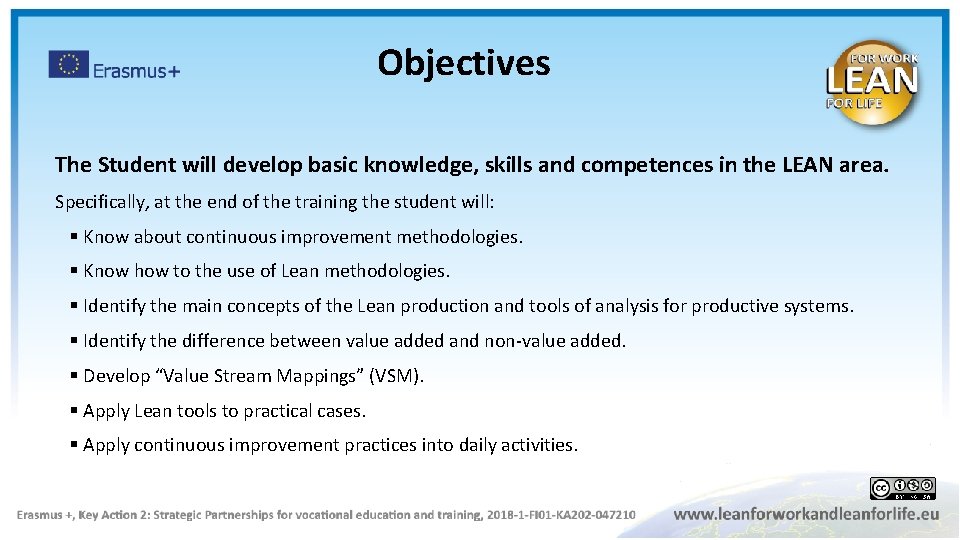 T 00 A BASIC LEAN TRAINING Learning Objectives