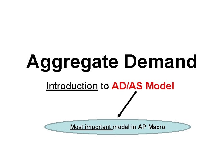 Aggregate Demand Introduction to ADAS Model Most important