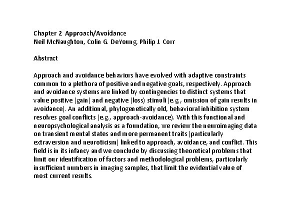Chapter 2 ApproachAvoidance Neil Mc Naughton Colin G