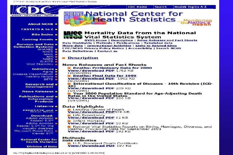 National Mortality Data Set Kenneth D Kochanek Mortality