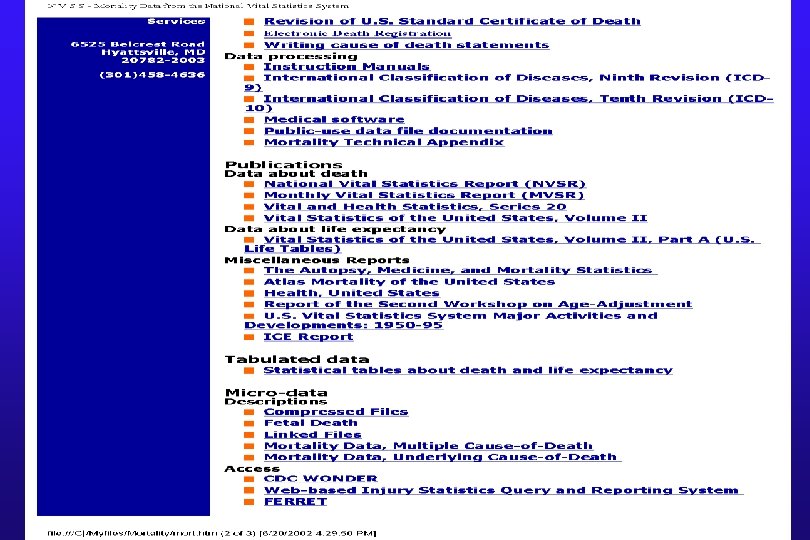 National Mortality Data Set Kenneth D Kochanek Mortality