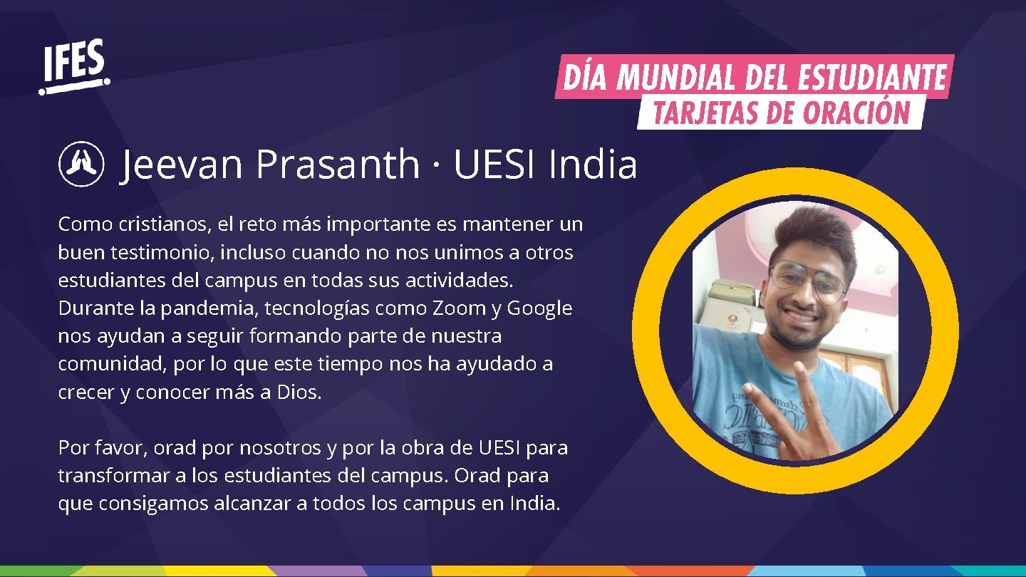 Da Mundial del Estudiante tarjetas de oracin Jeevan