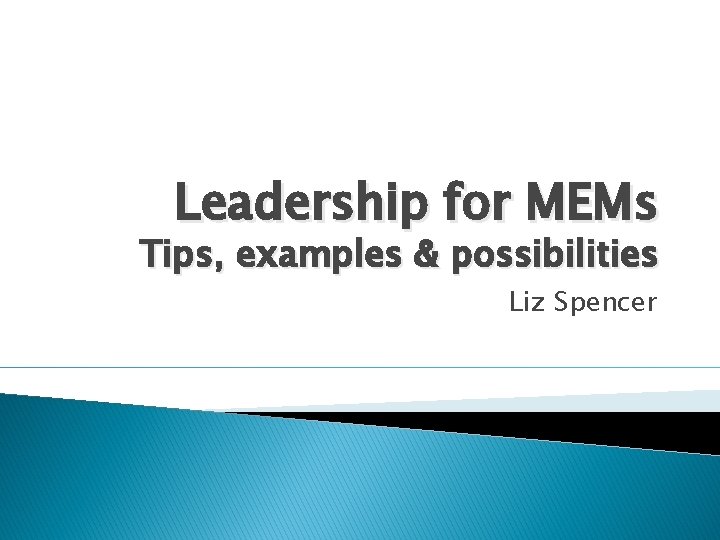 Leadership for MEMs Tips examples possibilities Liz Spencer