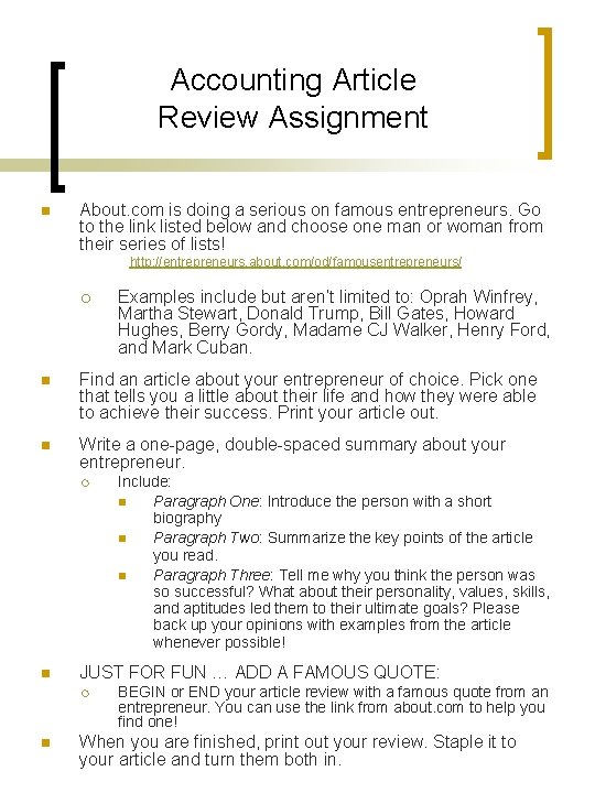 Accounting Article Review Assignment n About com is
